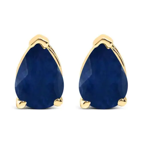 HAUS OF BRILLIANCE 14k Gold Pear Gemstone Stud Earrings - Blue Sapphire | Yellow